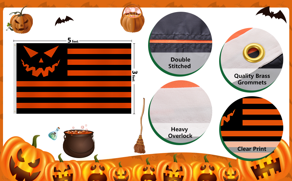 Amazon.com : Arosche Halloween Flag 3x5 Ft Double Sided Printed Orange ...