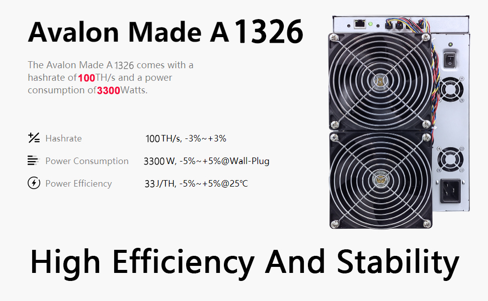 Amazon.com: New Avalon Miner A1326 Canaan 1326 100T Hashrate 3300W BTC Asic Crypto Machine (100T ...