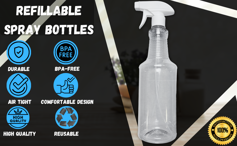 Amazon.com: Plastic Sprayer Bottle (32 Oz/12-Pack) Empty Spray Bottles for Cleaning Solutions ...