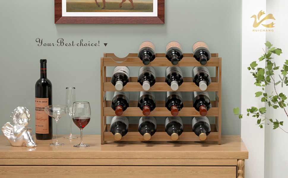 Amazon.com: Ruichang Wine Rack Sturdy Wine Countertop - Bamboo Wine Bottle Holder Wine Storage ...