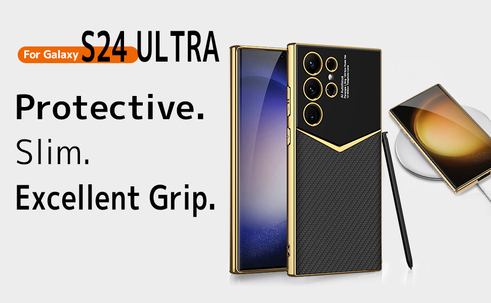 Amazon.com: NINKI Compatible Samsung Galaxy S24 Ultra Leather Case Carbon Fiber,Electroplate ...