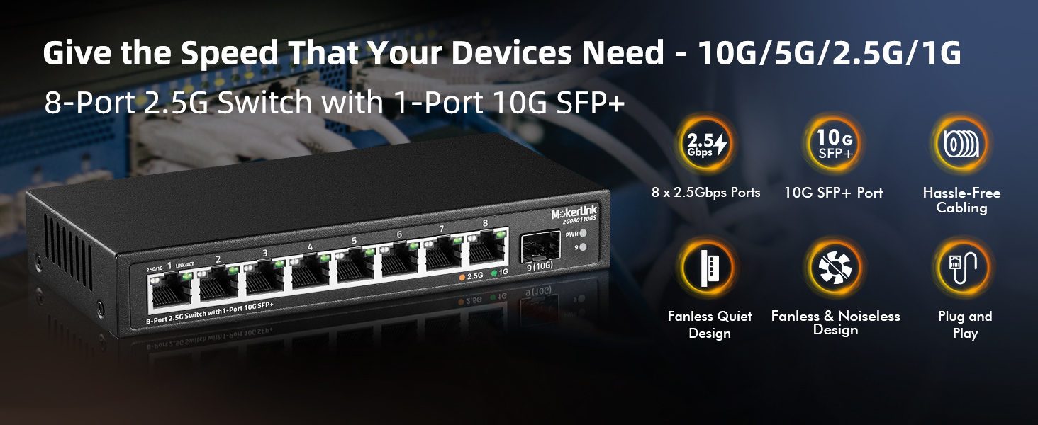 Amazon.com: MokerLink 8 Port 2.5Gigabit Ethernet Switch with 10G SFP Slot, 8 x 2.5G Base-T Ports ...