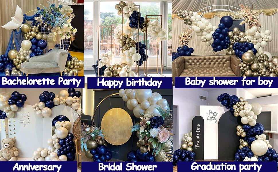 Amazon.com: Navy Blue Balloon Garland Double Stuffed Pearl White Royal Blue Balloon Night Blue ...