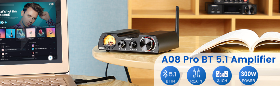 AIYIMA A08 PRO TPA3255 Stereo Amplifier Bluetooth 5.1 with VU Meter 300W+300W HiFi Class D ...