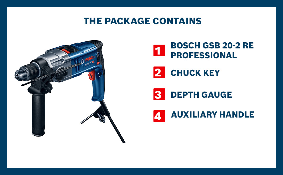 Bosch GSB 20-2 RE Heavy Duty Corded Electric Drill, 800W, 2.5 kg, 5.2 Nm, 3,000 rpm, 13 mm chuck ...