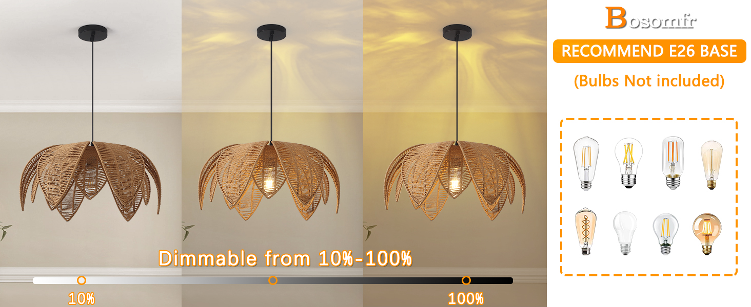 Bosomfr Hand Woven Rattan Chandelier, Boho Pendant Light 19.68 inches ...