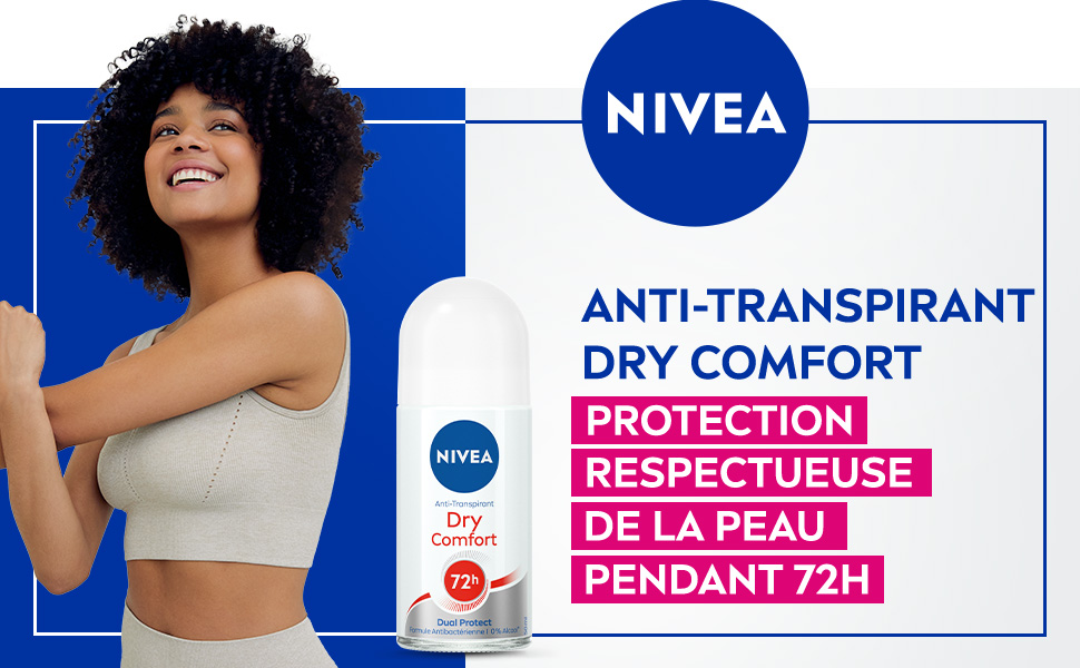 NIVEA Déodorant anti-transpirant Dry Comfort (lot de 6 x 50 ml), Déo bille pour femme protection ...