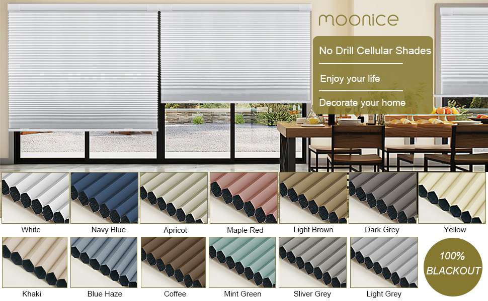 Amazon.com: Moonice Blackou Cordless Cellular Shades No Tools No Drill Blackout Cellular Blinds ...