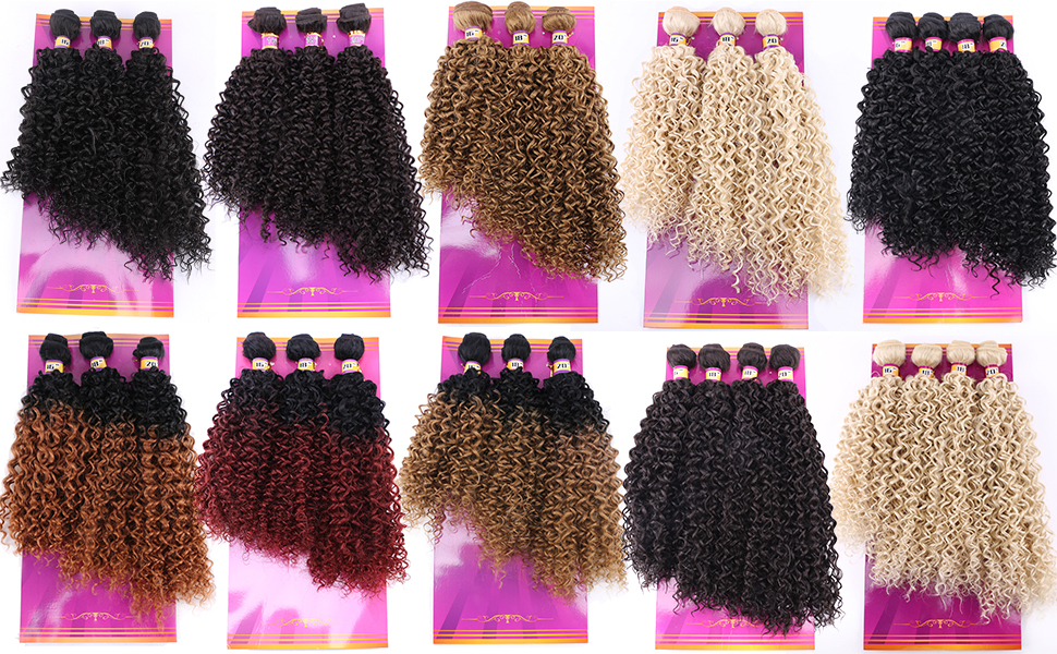 Amazon.com : Afro Kinky Curly Synthetic Hair Weave 4 Bundles 16 18 18 20 Inches Color 1B Black ...