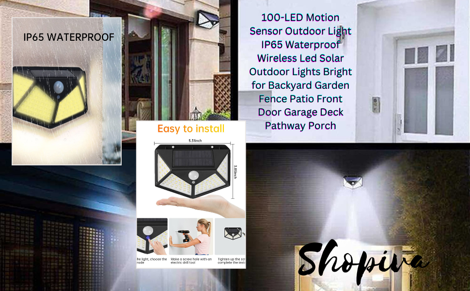 SHOPIVA 100-LED Motion Sensor Outdoor Light IP65 Waterproof Wireless Led Solar Outdoor Lights ...
