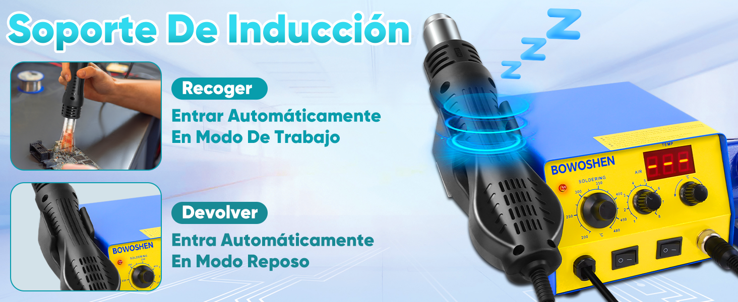 Bowoshen Estación De Soldadura De Aire Caliente 2 En 1 Con LCD Pantalla Digital,3 Boquillas ...
