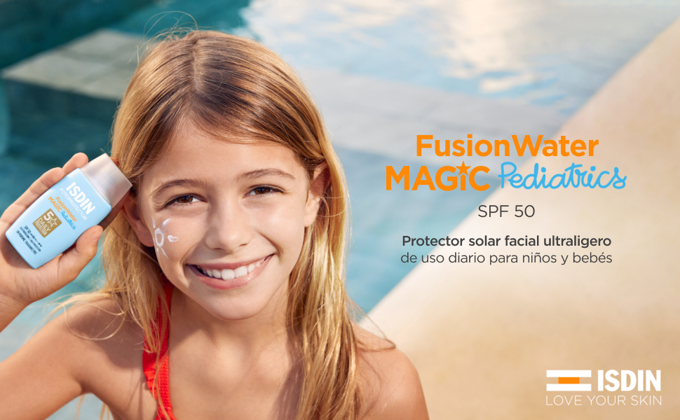 ISDIN fotoprotector fusion water pediatrics spf 50, protector solar facial para ninos, textura ...