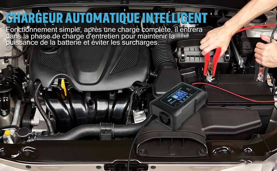Haisito Chargeur Batterie Voitures 12V/24V 20A, Chargeur Batterie Auto et Moto Rapide ...