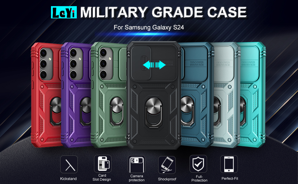 LeYi for Samsung Galaxy S24 5G Case with Camera Cover Slider, 360° Full Body Armour Military ...