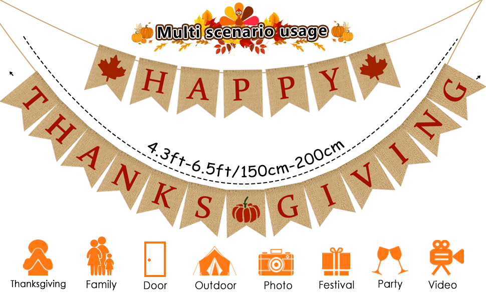 Amazon.com: Happy Thanksgiving Banners, Burlap Thanksgiving Party ...