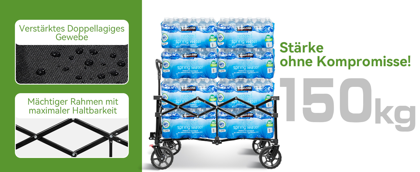 HIKENTURE Bollerwagen Faltbar 135L - Faltbarer Bollerwagen 150KG belastbar - Klappbarer ...