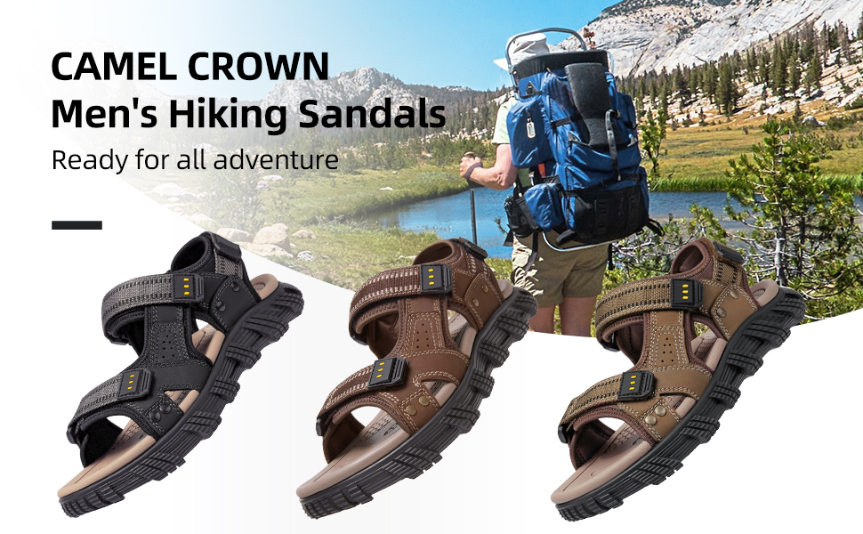 Amazon.com | CAMEL CROWN Men's Leather Hiking Sandals Waterproof Lightweight Sports Sandals Open ...