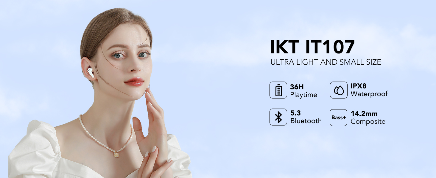 IKT Bluetooth Headphones 5.3, Wireless Earbuds 42H Playtime, Wireless headphones IPX8 Waterproof ...