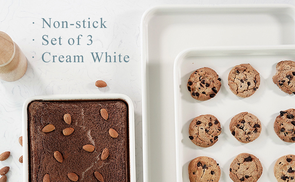 Amazon.com: Non-Stick Baking Sheets, Cream White Non-Stick Cookie ...