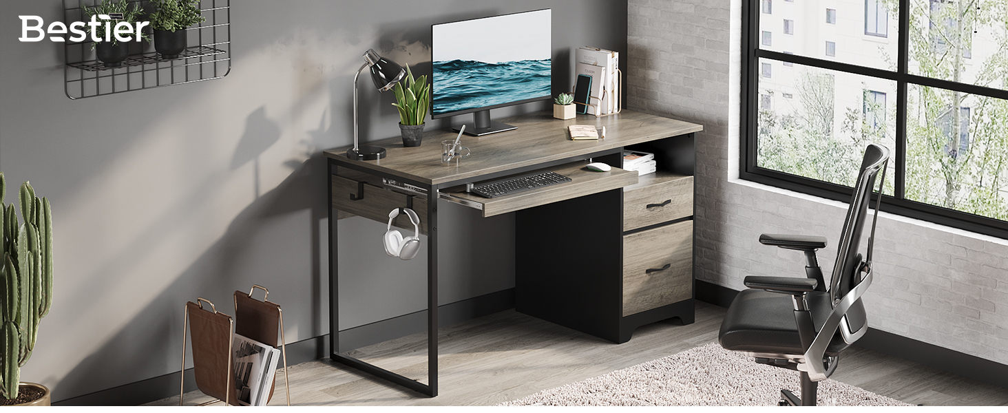 Bestier 48” Computer Desk with Drawers, Office Desk with Storage ...