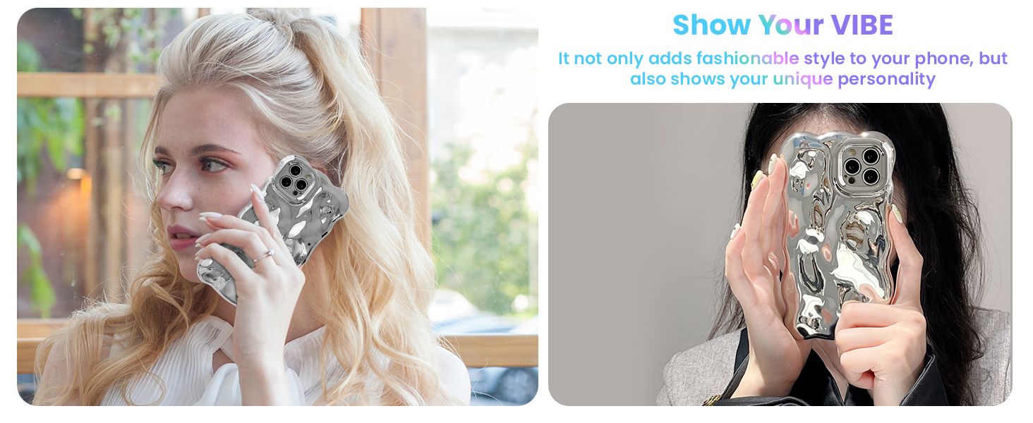 Amazon.com: UEEBAI Ripple Case for iPhone 16, Cute Silver Cover Wave Shape for iPhone Case ...