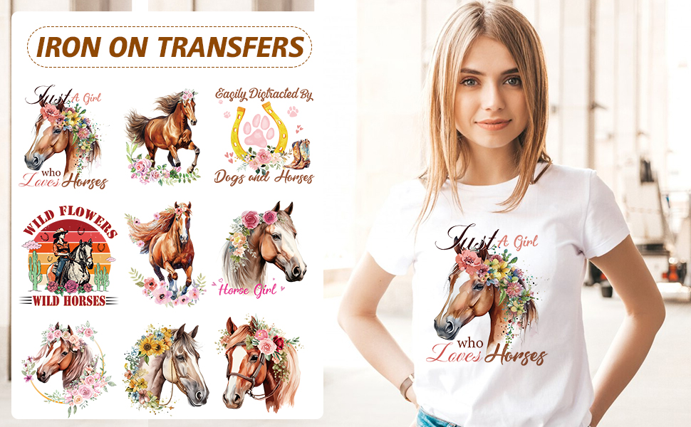 Amazon.com: Shejdgart Dtf Transfers Ready to Press - 9Pcs Horse Iron on ...