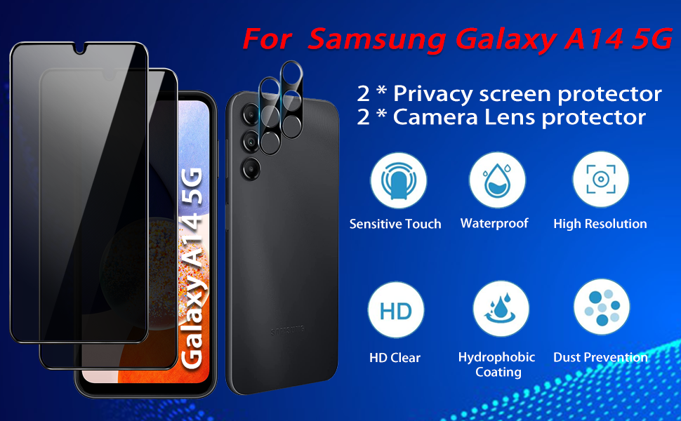 Amazon.com: NBiefuny 4 Pack Samsung Galaxy A14 5G Screen Protector + Camera Lens Protector, Anti ...
