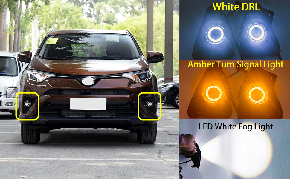 Amazon.com: ECAHAYAKU LED Fog Light Fit For 2016-2018 Toyota RAV4 DRL Amber Turn Signal Light ...