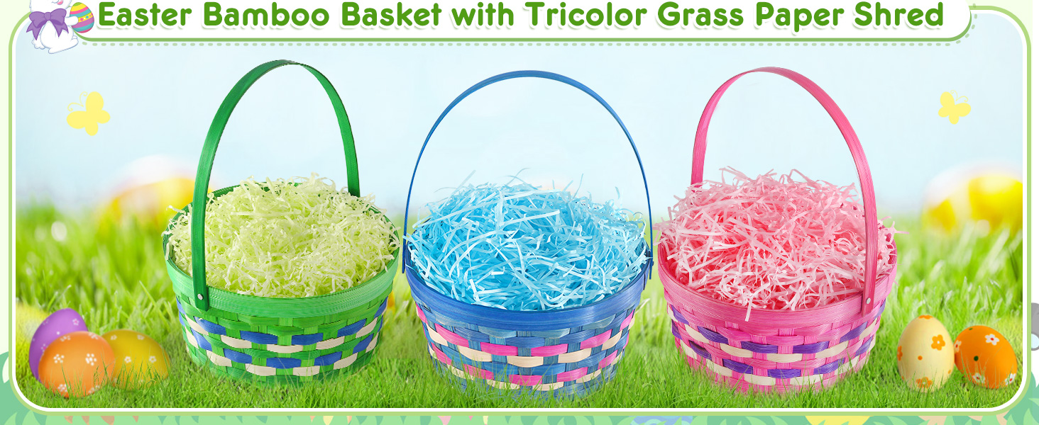 Amazon.com : Large Easter Basket for Kids, 3 Pack Bamboo Woven Easter ...