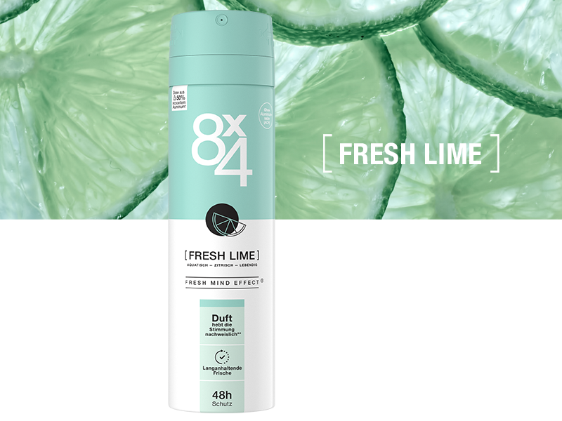 8X4 Fresh Lime Deospray, Deodorant mit frisch-fruchtigen Zitrusnoten, erfrischendes Deo ohne ...