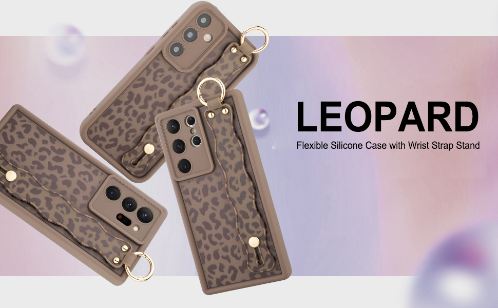 Amazon.com: OOK Compatible with Samsung Galaxy S22 Ultra Leopard Case with Wrist Strap, Brown ...