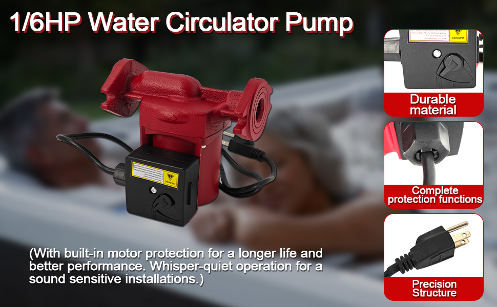 115V 1/6HP Water Circulator Pump Boiler Pump Used for Radiant Heating, Hydronic Heating, Fan ...