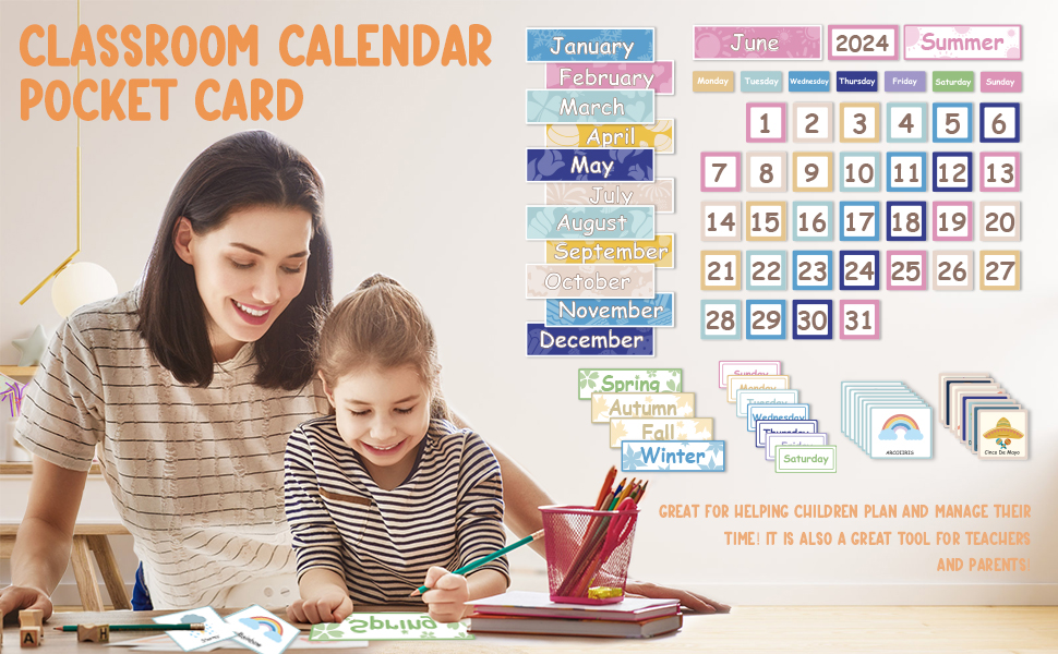 Amazon.com: Classroom Calendar Set, Pocket Chart Calendar Cards ...
