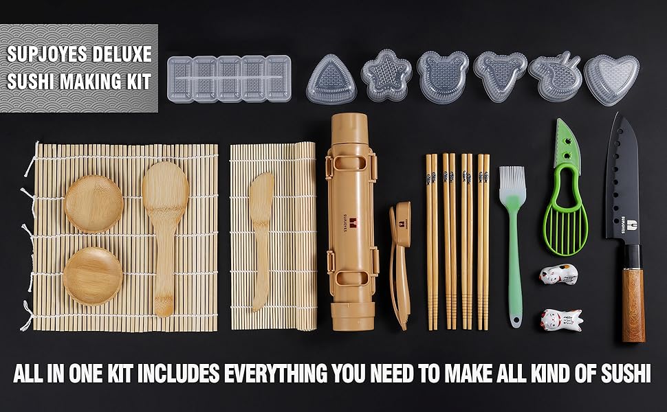 Amazon.com: SUPJOYES Sushi Making Kit - 27 in 1 Complete Sushi Maker for Beginners, with Bamboo ...