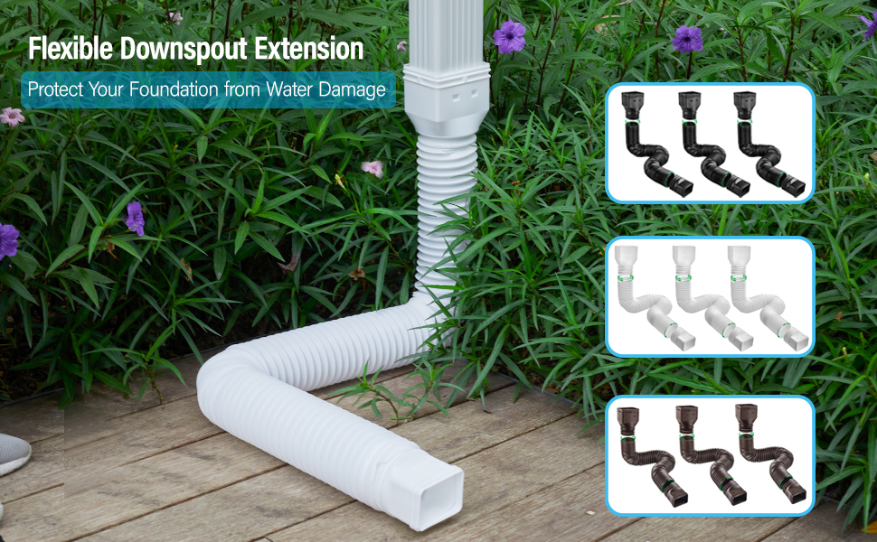 3 Pack Gutter Downspout Extensions with Connector, Flexible Rain Gutter ...