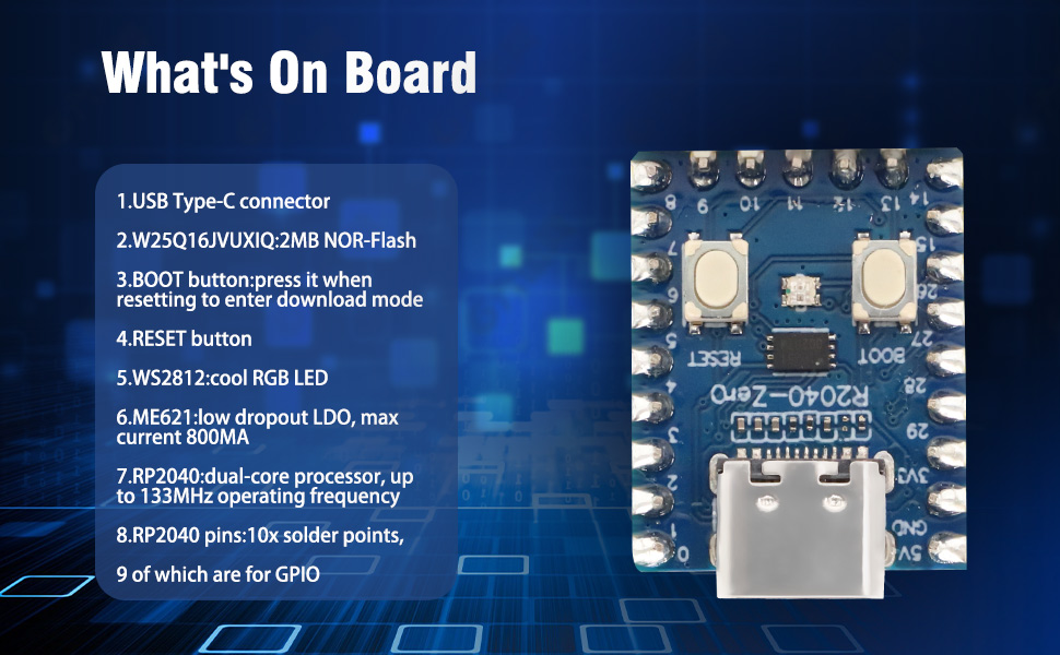 RP2040-Zero mit Pin-Reihe Mini Entwicklungsboard Kompatibel Raspberry ...