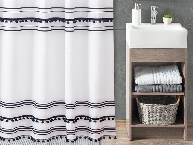 Amazon.com: GiuMsi 72"X72" Black and White Fabric Shower Curtain Sets with Boho Tassel Pendants ...