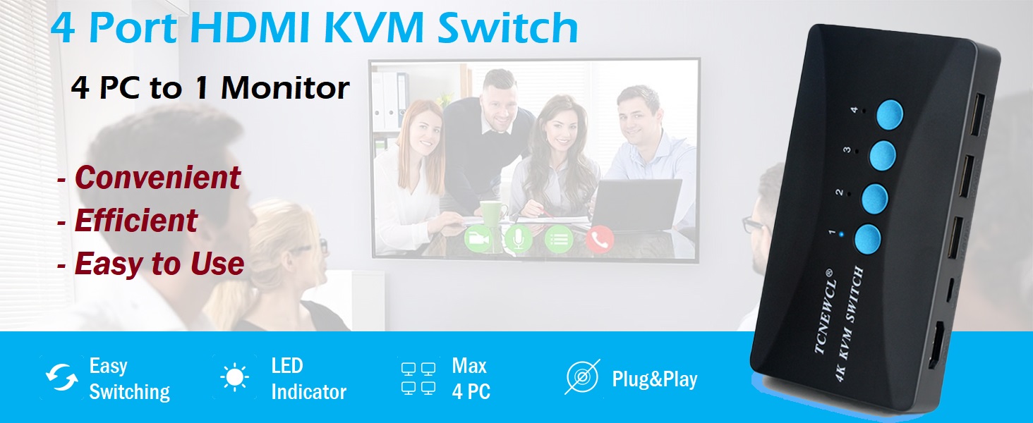 Amazon.com: TCNEWCL KVM Switch 4 Port, HDMI KVM Switcher 4Kx2K@30Hz for 4 Computers Sharing 1 HD ...