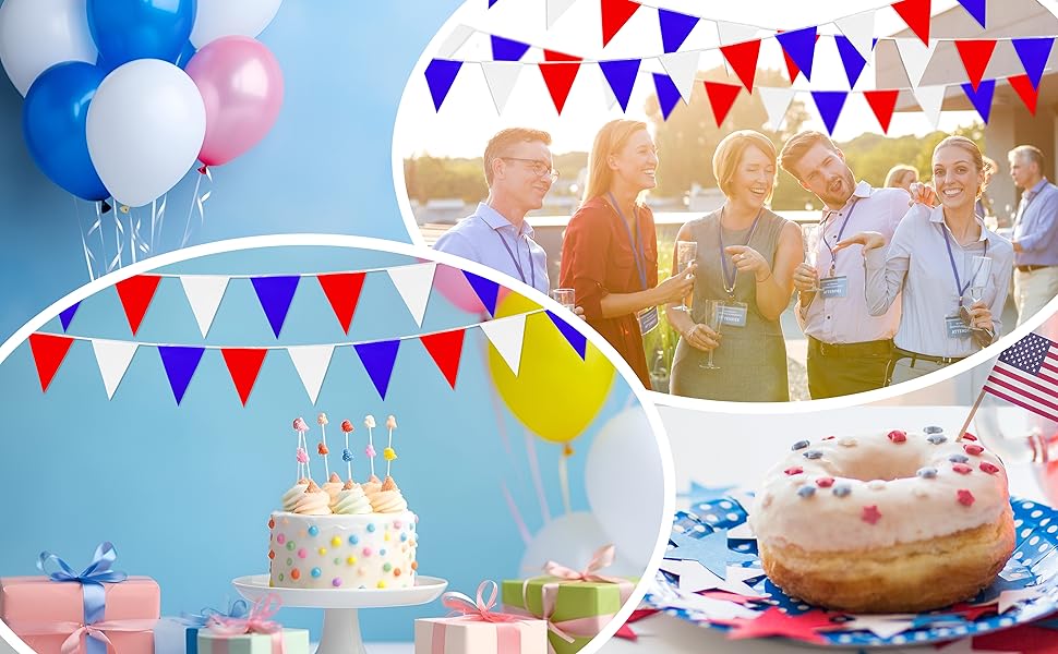 Amazon.com: XMZY Red Blue White 100 Feet Pennant Banner Bunting Flags ...