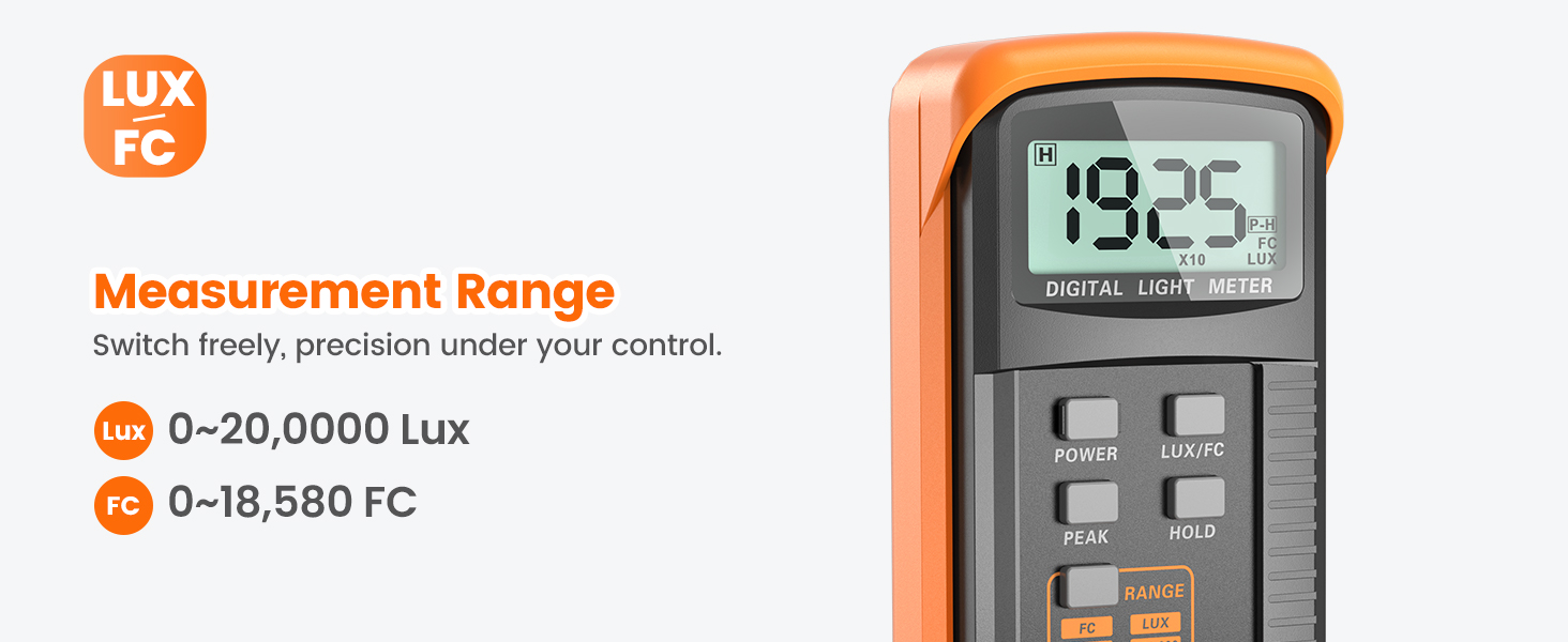 Dr.meter Light Meter, LX1330B Digital Illuminance 0-200,000 Measurement Range Lux Meter ...