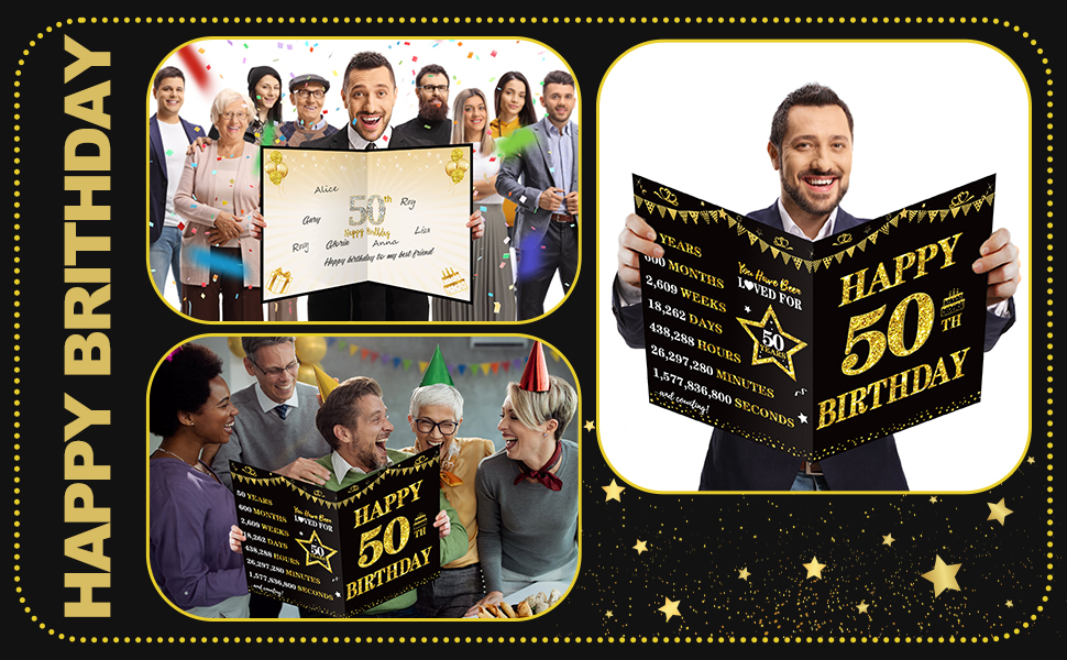 Amazon.com : Large 50th Birthday Card With Envelope, Jumbo 50 Birthday Guest Book Greeting Cards ...