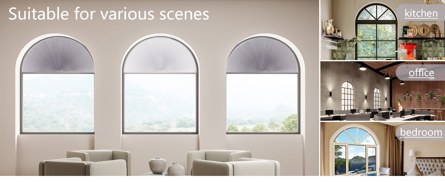 SEEYE Arch Window Blackout Shades, Pleated Fabric Blinds Half Circle Cellular Cordless ...