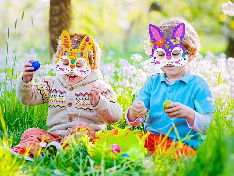Amazon.com: Winlyn 24 Sets Easter Bunny Masks Craft Kits DIY Foam ...
