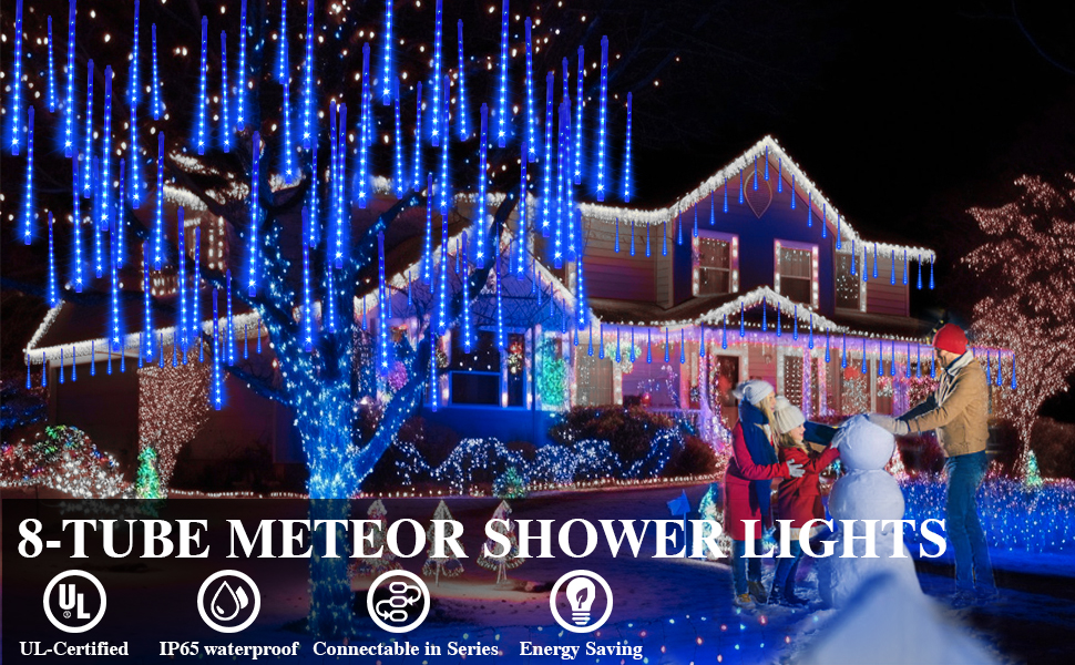 TECHMUR Meteors Shower Lights, 192 LED Falling Rain Lights 8 Tubes 11.8 ...