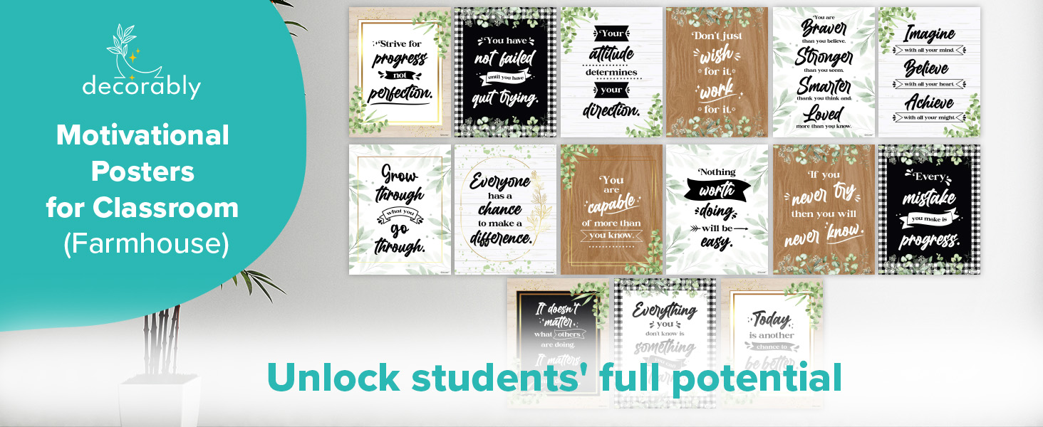 Amazon.com : Decorably Motivational Posters for Classroom - 15 Space ...