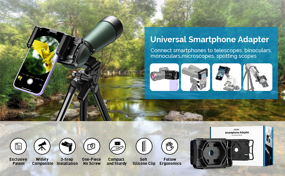 Telescope Phone Adapter, One-Piece Multifunction Telescope Smartphone ...