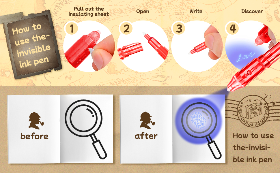 Amazon.com: Sikcurg Invisible Ink Pen, 28PCS Invisible Ink Pen with UV Light Secret Spy Pens ...