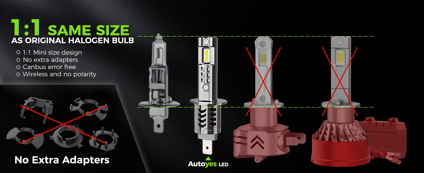 Autoyes 2025 Upgraded H1 LED Headlight Bulb, 700% Brighter 22000LM H1 LED Headlight Bulbs, No ...