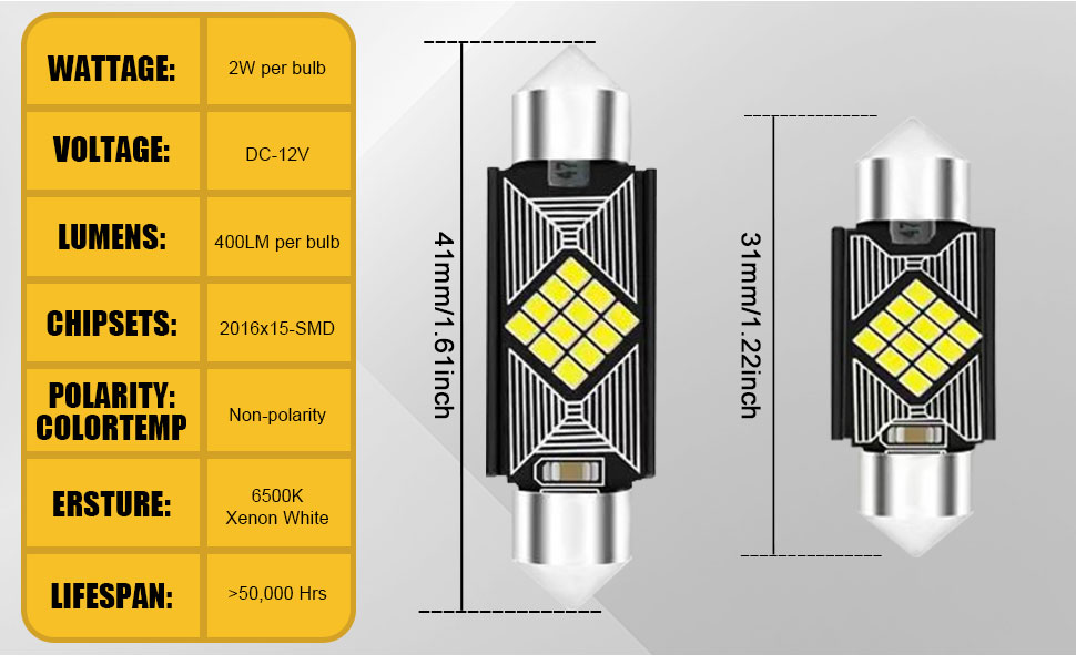 Amazon.com: HEVLE 6PCS DE3175 LED Dome Light Bulbs, Extremely Bright 31mm DE3021 6428 6430 7065 ...