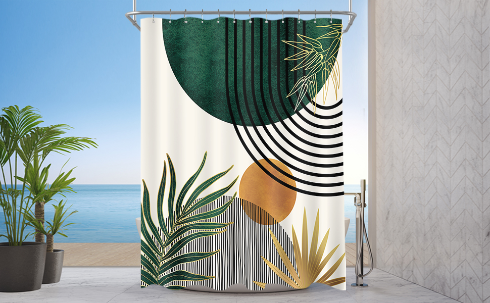 Amazon.com: KOMLLEX Mid Century Green Boho Shower Curtain, Abstract Modern Shower Curtains for ...